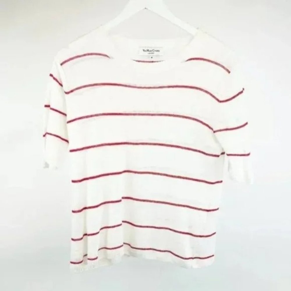 You Must Create Shelly White Striped Short-Sleeve Swe… - Gem
